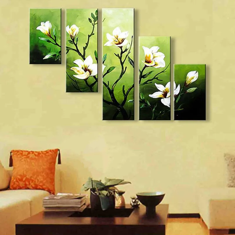 Decoración moderna del hogar arte 5 cuadros de Panel Set acrílico pintura de pared Floral ...
