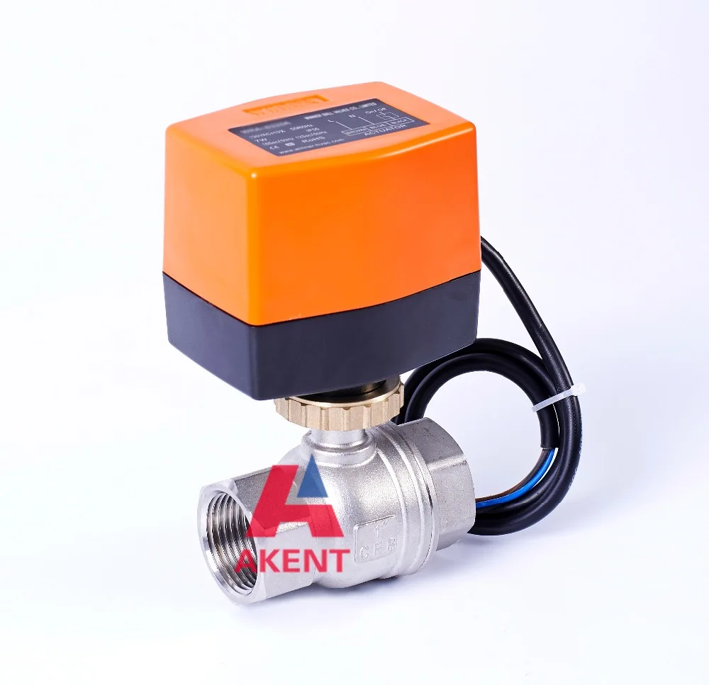 DC12V Motorized Ball Valve DN15 DN20 DN25 , 2 way Stainless steel valve ball, electric solenoid ...