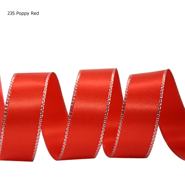 7/8 inch(22 mm)Solid color silver edge double sided satin Ribbon ...