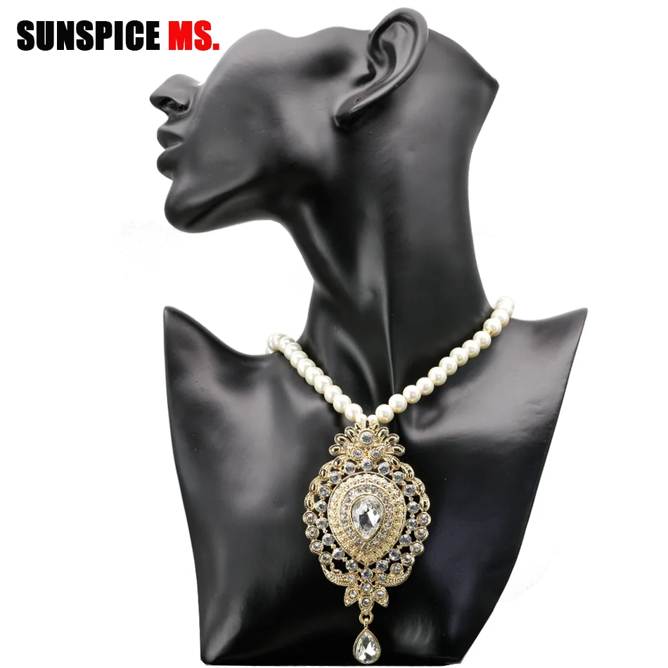 SUNSPICE MS, модное женское ожерелье с подвеской из бисера, золотой цвет, имитация жемчуга ...