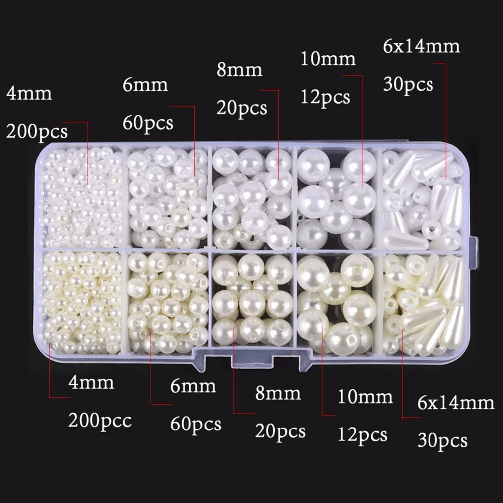 600pcs/box 4mm/6mm/8mm/10mm White Ivory Color Abs Imitation Pearl Beads ...