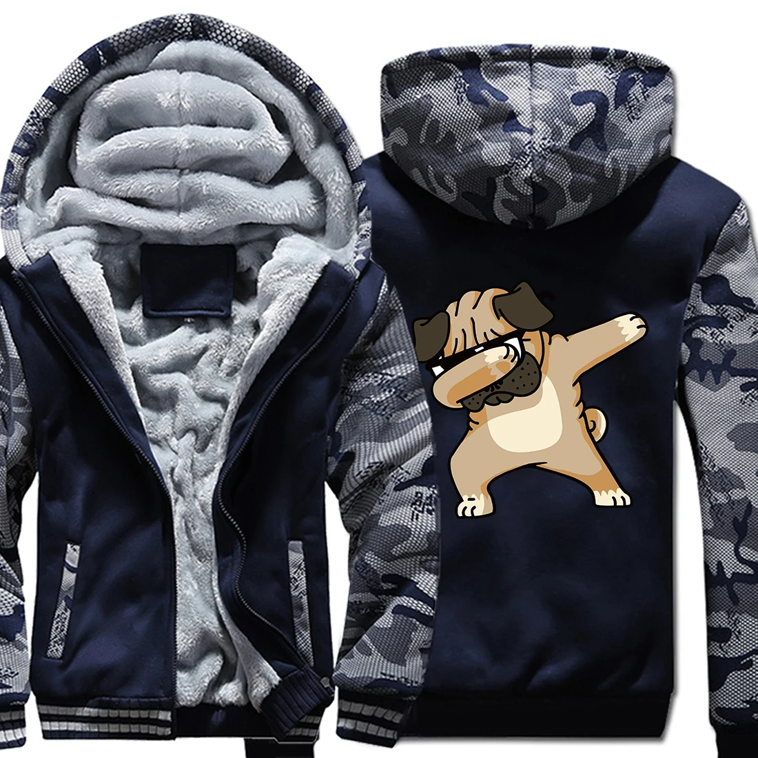 casual wool liner keep warm sweatshirts Novelty Dabbing Pug hooded ...