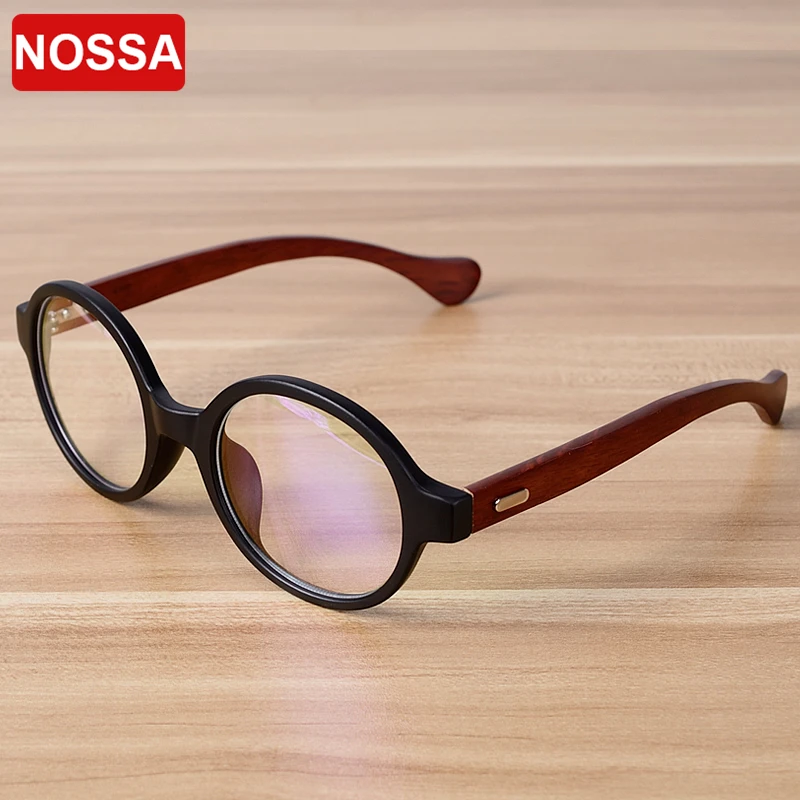 Nossa Handmade Wooden Classic Eyeglasses Women Men Vintage Myopia Eyewear Frames Wood Round