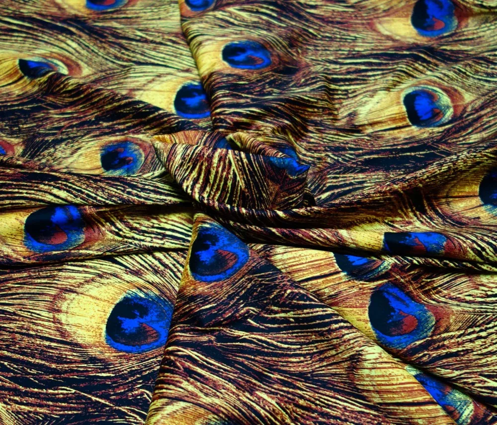 Beautiful Cotton Yellow Peacock Feather Printed Cotton Fabric 100x145cm ...