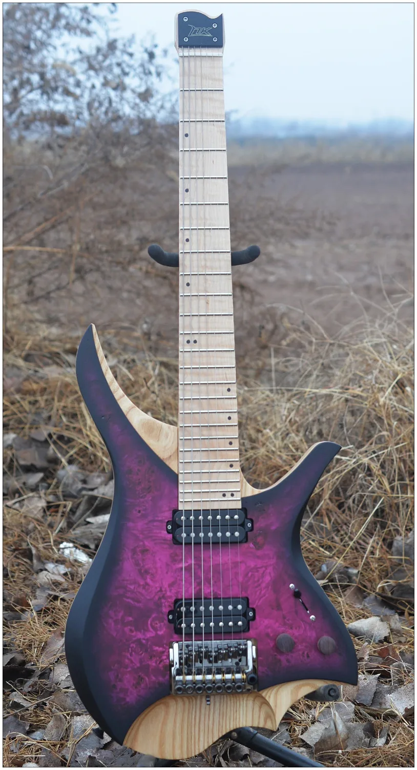 NK Headless 7 Strings Headless Electric Guitar Purple burst spalted ...