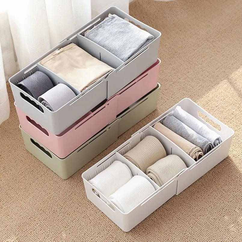 Zexi Separated Underwear Storage Box Plastic Socks Box Desktop Storage