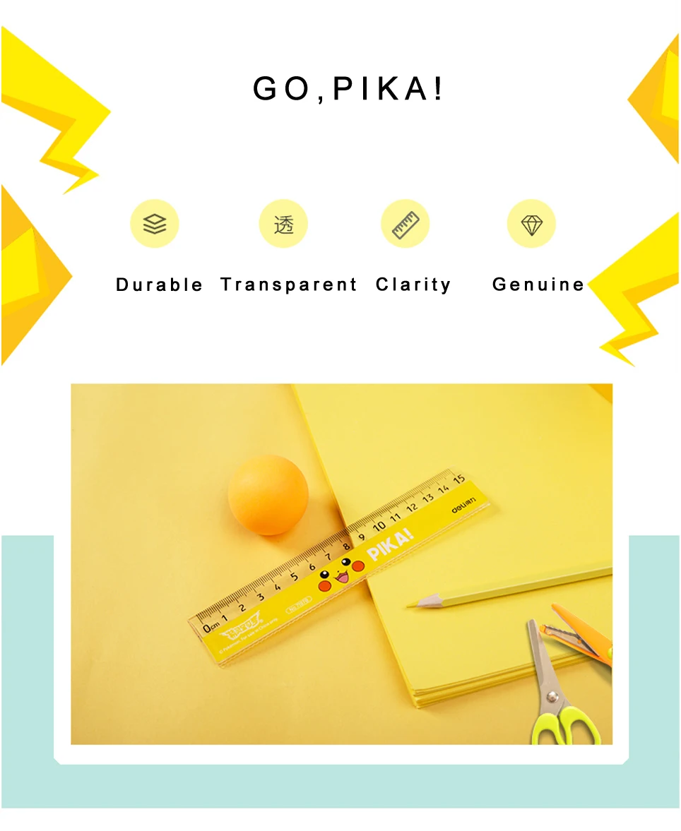Pokemon Pikachu Pattern Transparent Stationery Plastic Ruler ...