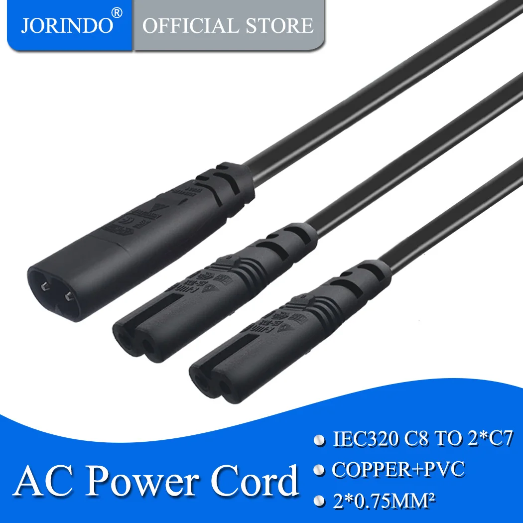 JORINDO 0.3M/1FT IEC320 C8 TO 2*C7 AC power cord,c8 2 pin to c7 2 hole ...