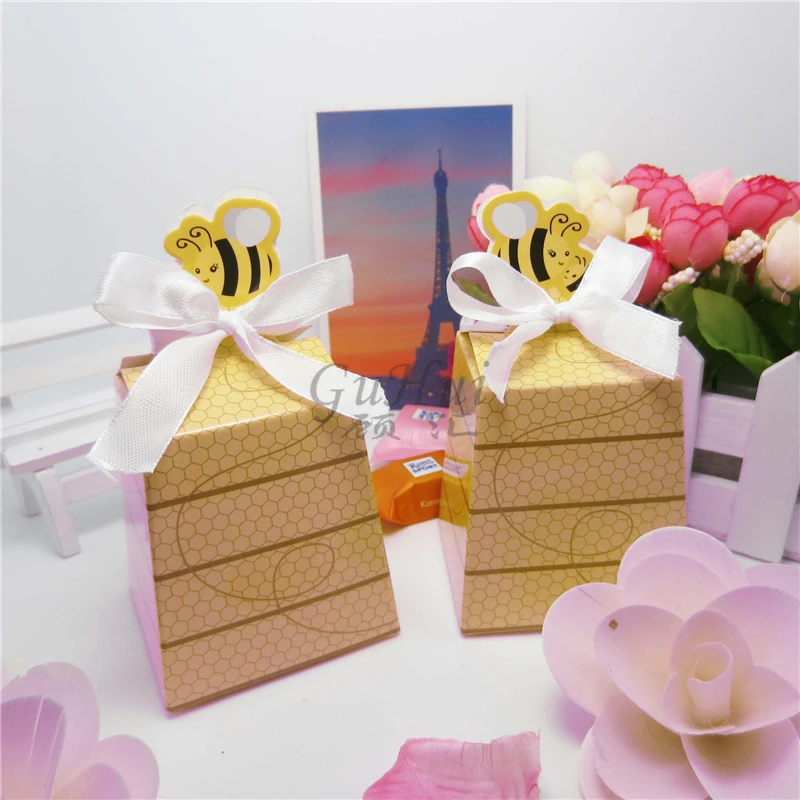 Cute-Small-Bee-Honeycomb-Gift-Box-White-Ribbon-Kids-Shower-Sugar-Honey ...