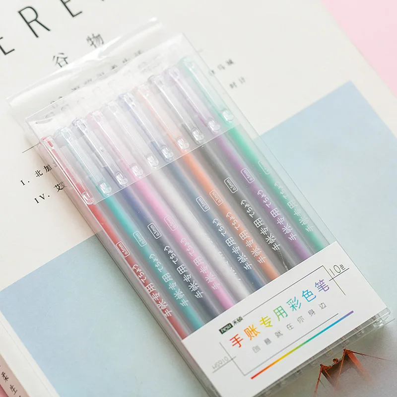 (10 Pieces/lot) 10 Color Pen Set Simple Transparent Color Press Gel Pen ...
