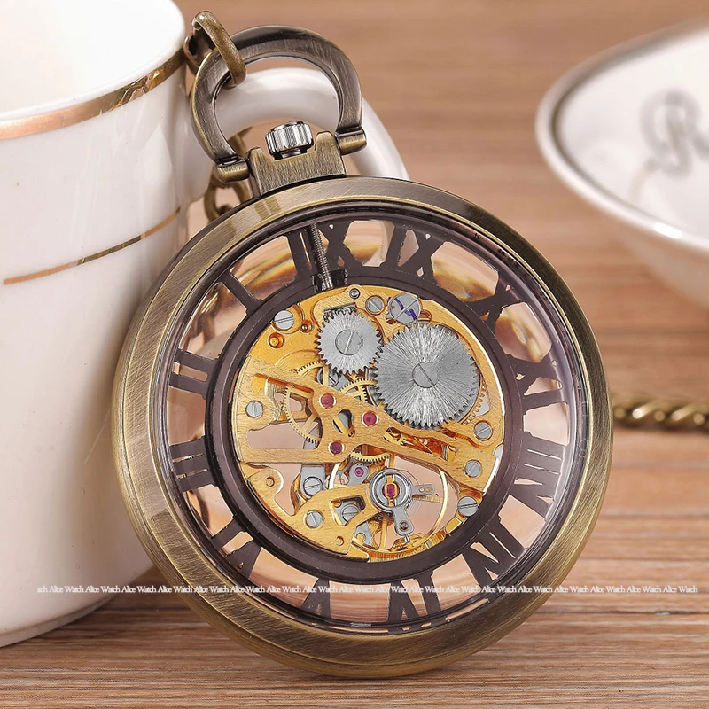 Vintage Steampunk Mechanical Pocket Fob Watches Pendent Chain Skeleton ...