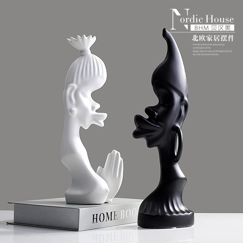2 Pairs Modern Ceramic Figure Sculpture/abstract Characters Thinker ...