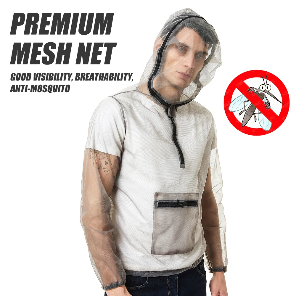 Outdoor Ultralight Mesh Hooded Bug Jacket Anti-mosquito See Through ...
