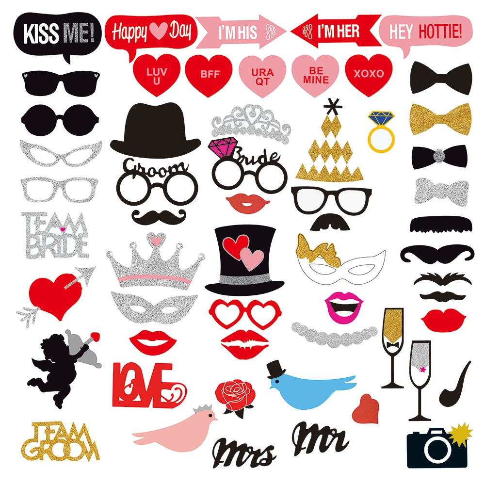 58pcs Photo Booth Props Funny LOVE DIY photography Mask Glasses ...
