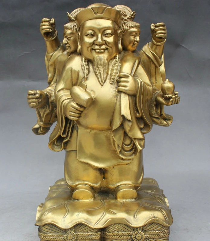 13" Chinese Carving Brass Japan Buddhism Wealth Joss Mammon God Buddha ...