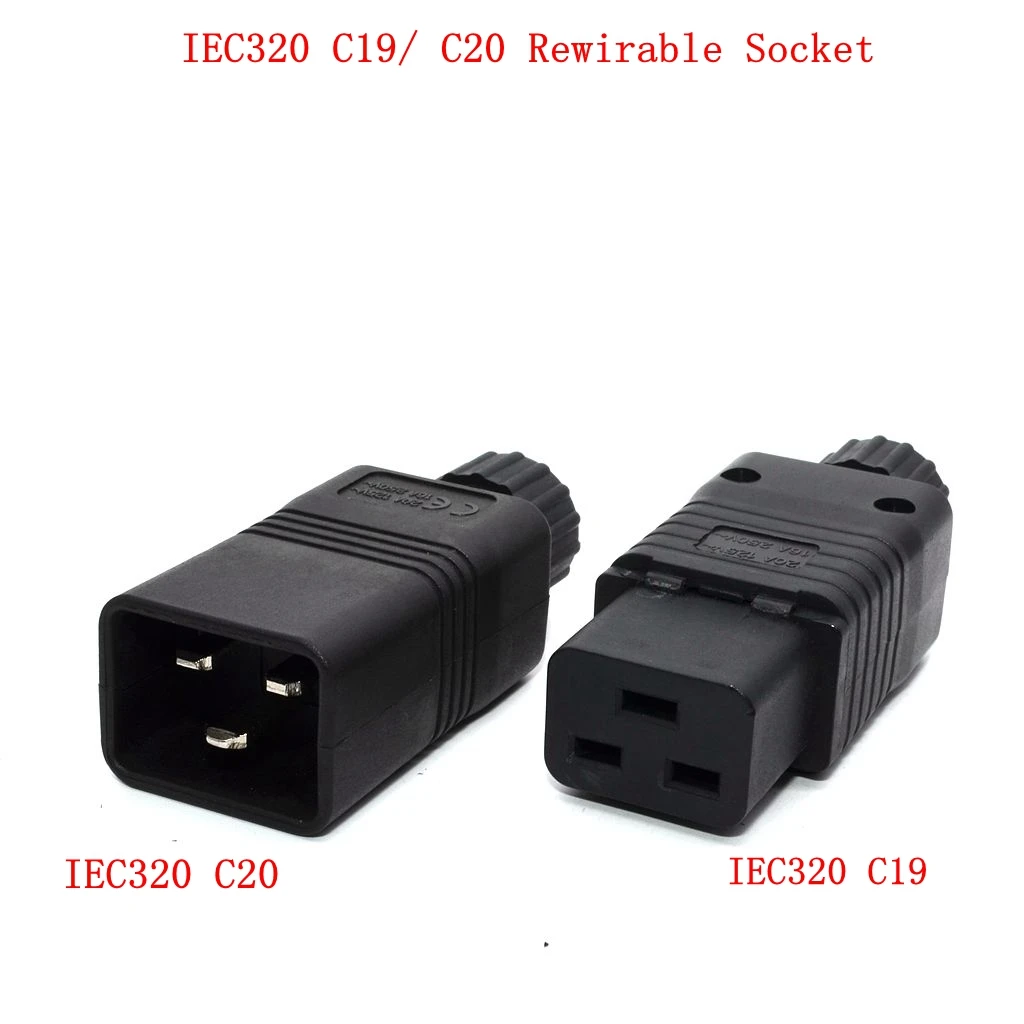 Black 16a Ce Copper Iec320 C19 C20 Ups Pdu Power Rewirable Connector 3p Assemble Wire Receptacle ...