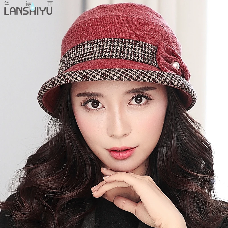 Mulheres De Feltro De Lã chapéu de Feltro Do Vintage Retro Lady Flower ...