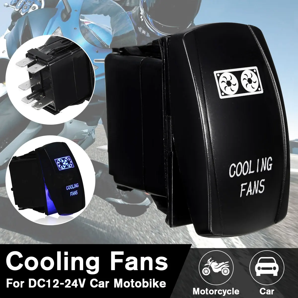 12 24V Mini Universal Electric 5Pin Rocker Switch LED Cooling Fan Car ...
