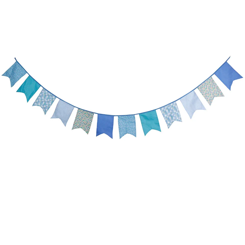 New 12 Flags Blue Bunting Fabric Wedding Banners Personality Baby ...