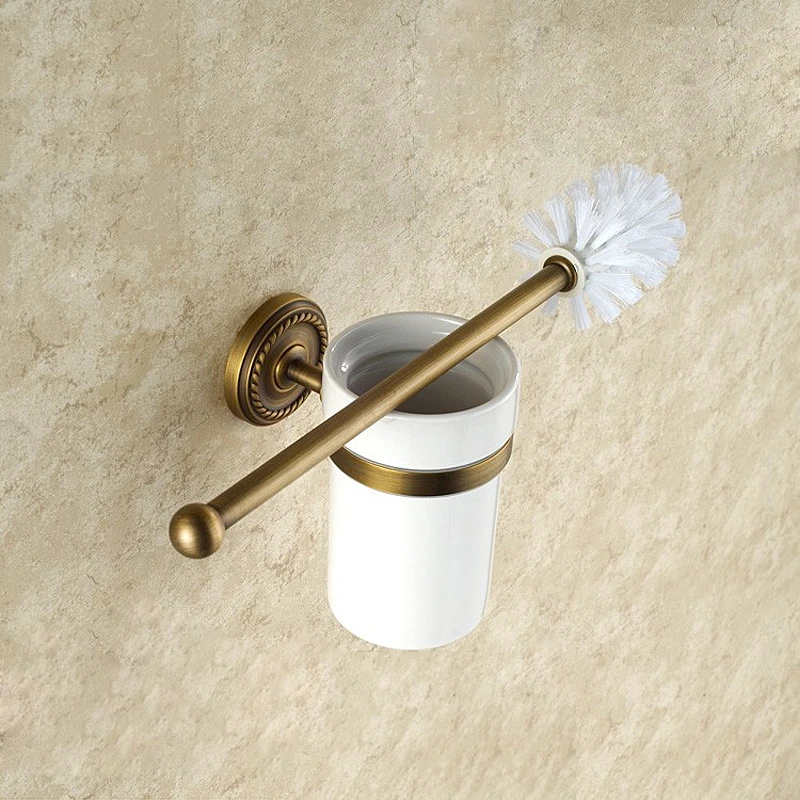M J D Hot Selling Toilet Brush Holders Ceramic Cup Antique Brass