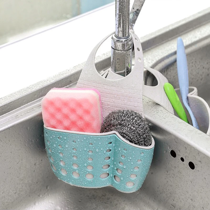 Kitchen Sponge Drain Holder Wheat Fiber Sponge Storage Rack Basket Wash ...
