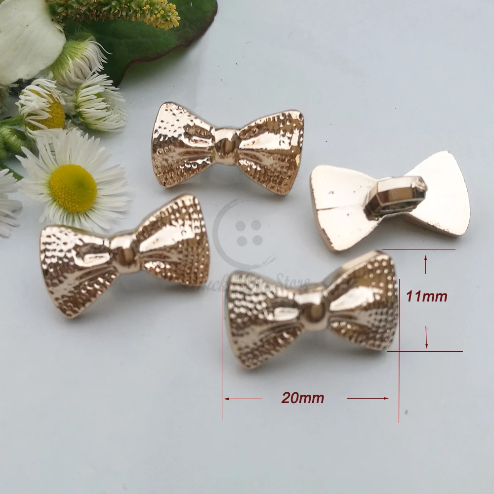 60pcs Shank 20mm*11mm Rose Gold Bow Shape Decorative Buttons For Craft ...