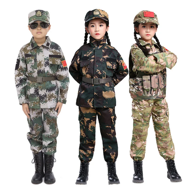 Kids Camouflage Hunting Military Training Costumes Girl Scout Army ...