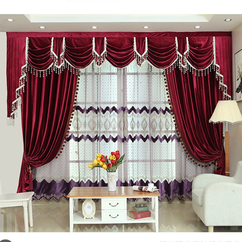American Style Burgundy Curtains for Living Room Stage Italian Velvet ...