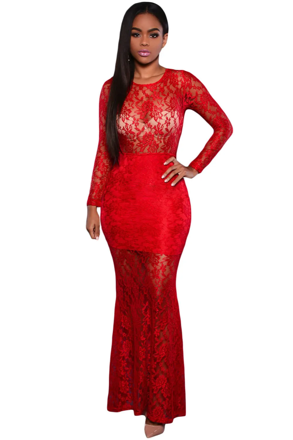 Clubwear sexy Night Club Cocktail Formal Autumn Party see through red ...