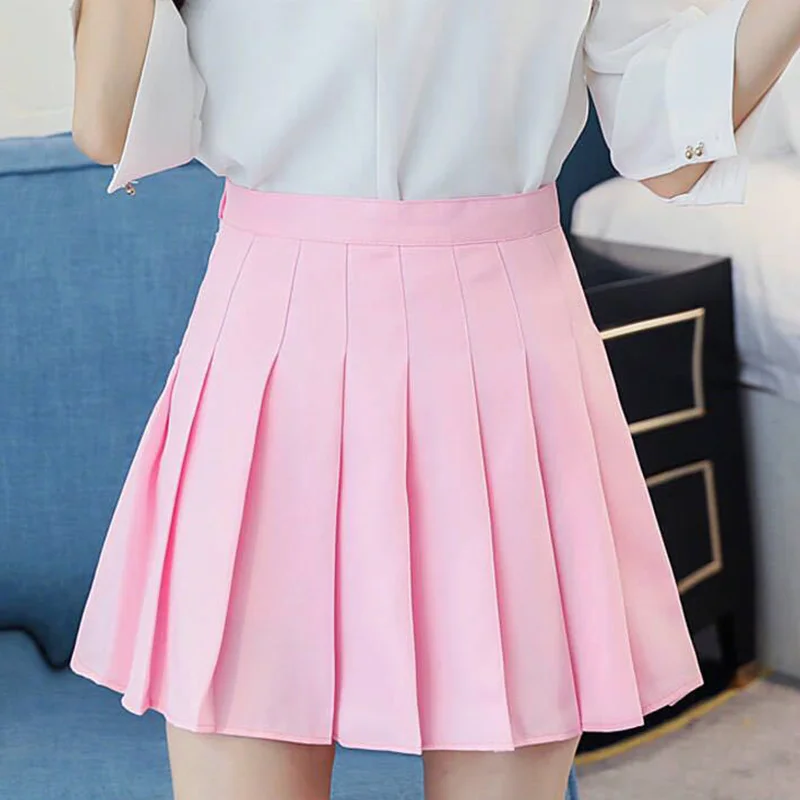 Women Summer Pleated Skirts High Waist A Line Preppy Slim Fit Minimalist Female Skirt Aic88 In