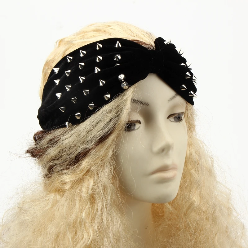 Punk Rock Style New Design Rivet Peal Headbands Women Turban Headband ...