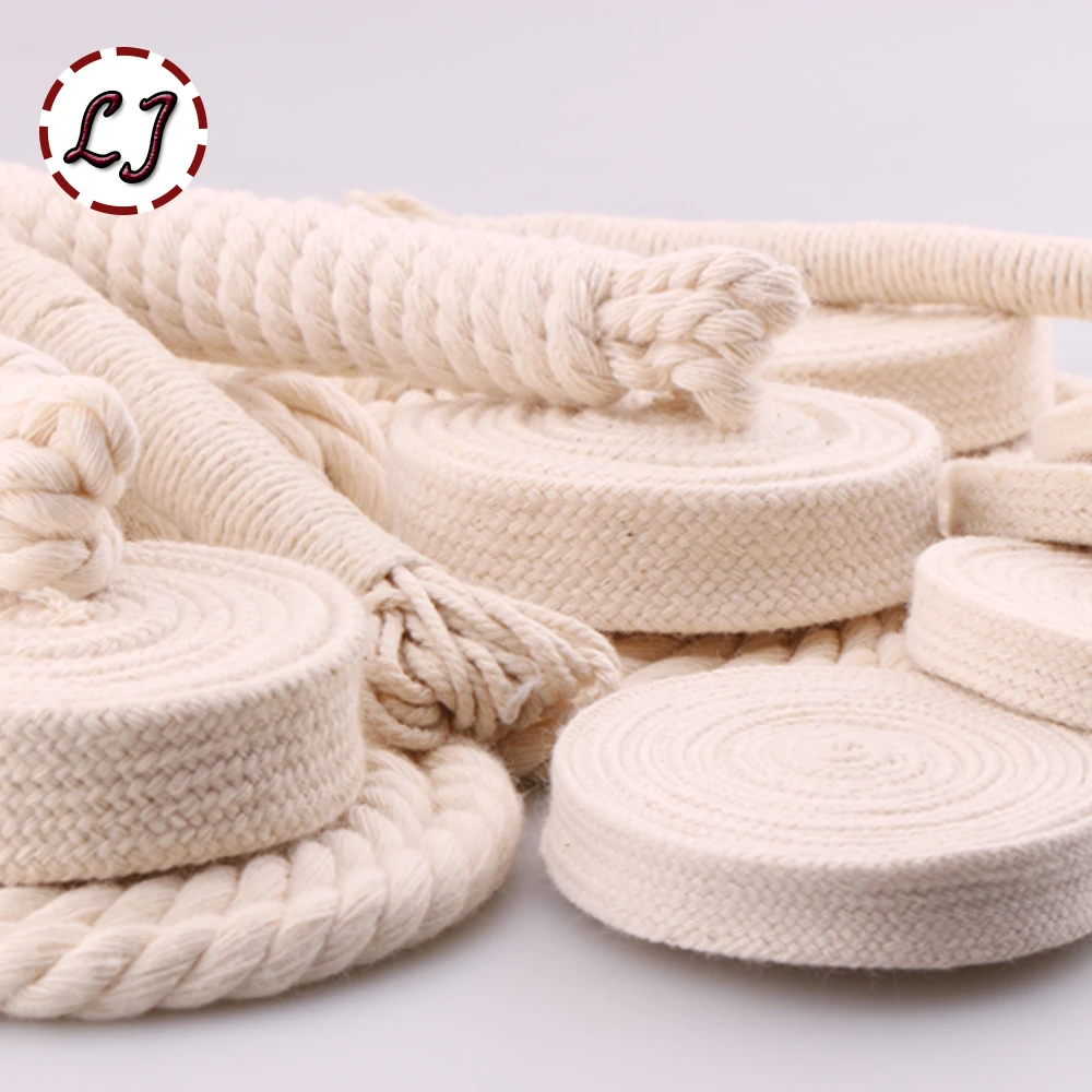 5yd/lot high strength natural color 3ply round flat Rope 100% cotton ...