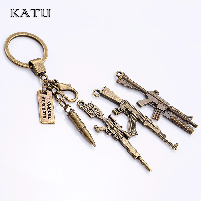 Katu Vintage Brass Metal Guns Keychains Fashion Jewelry Rifle Bullet ...
