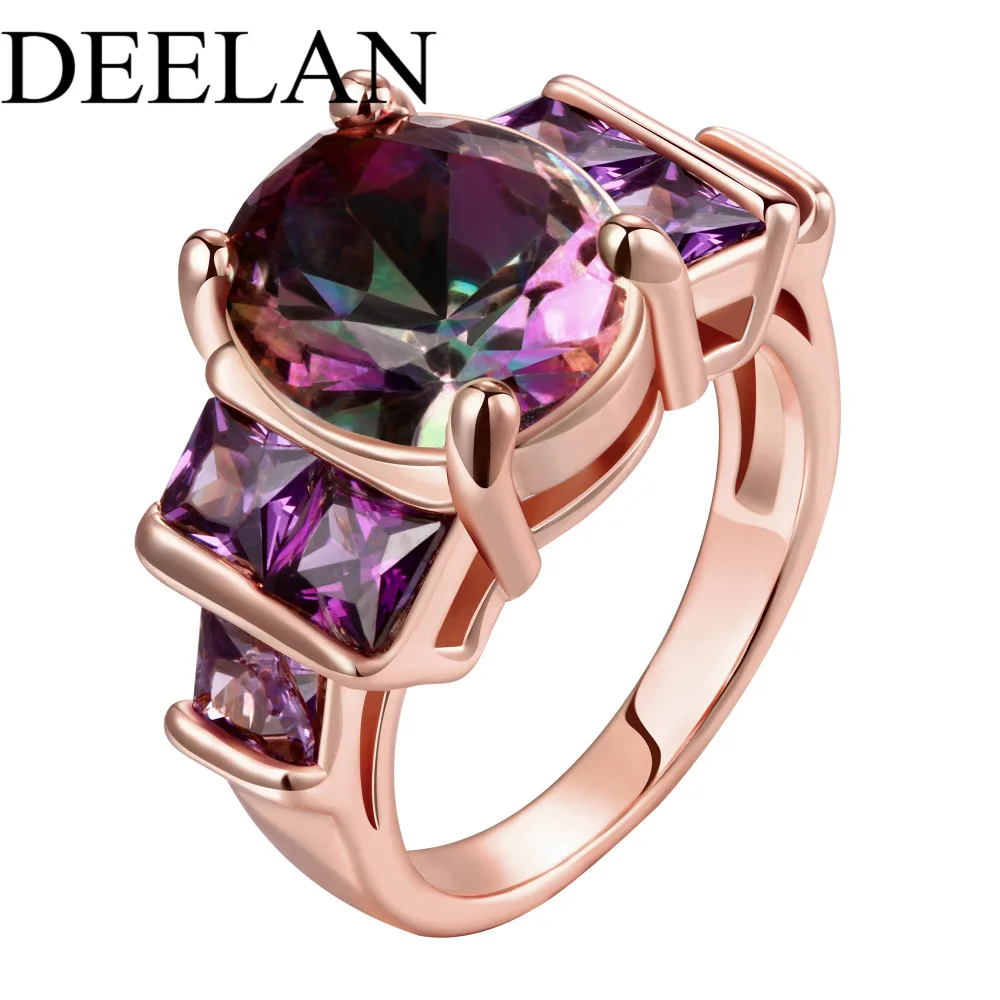 Anniversary Wedding Jewelry Fashion Colorful Rainbow Big Oval Zircon ...