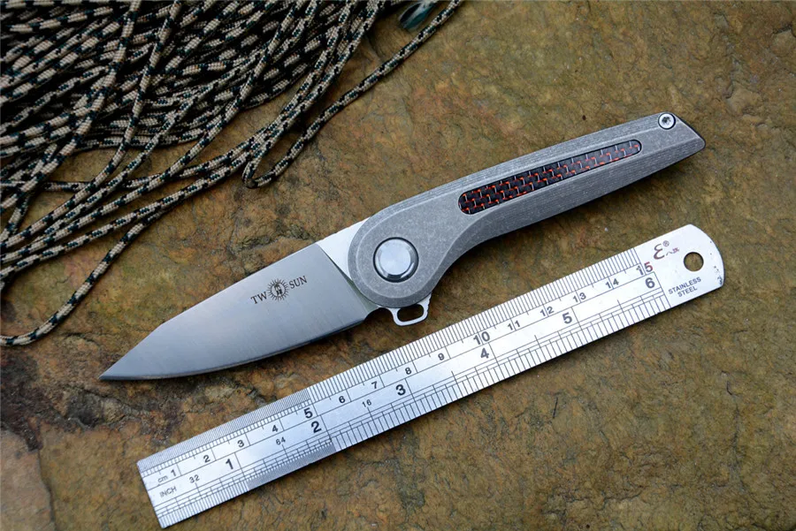 Two Sun Pocket Knife TS79 Drop Point D2 Fold blade Satin Hunting Knives ...