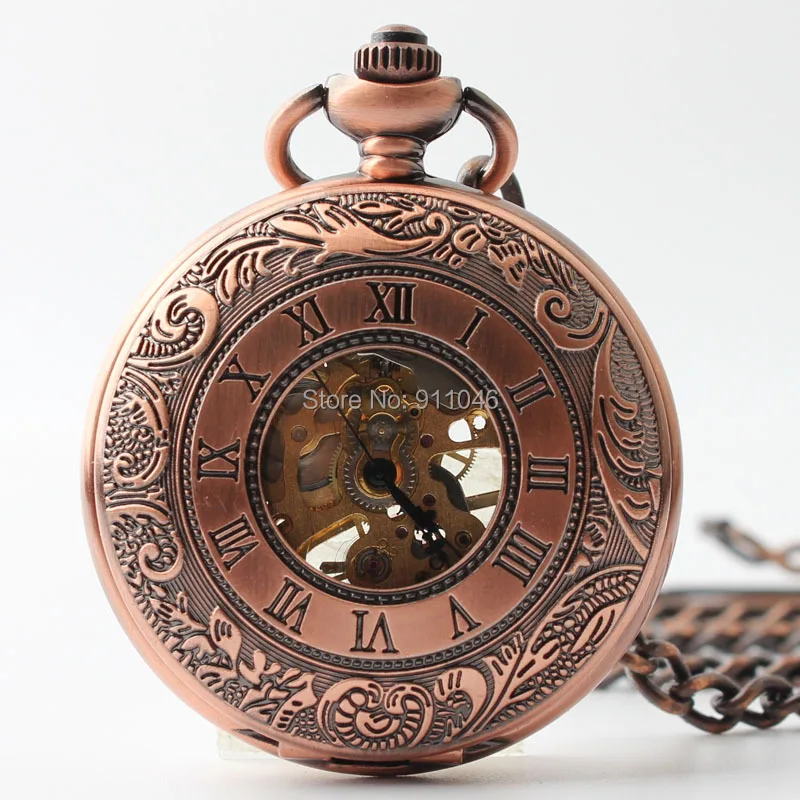 High Quality 10pcs/lot Red Copper Mechanical Hand Wind Pocket Watch ...