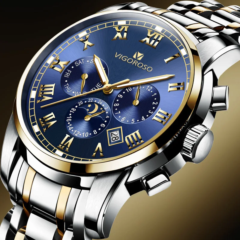 New Vigoroso Classic Watches Men Luxury Brand Business Date Wristwatches Waterproof Sports Full