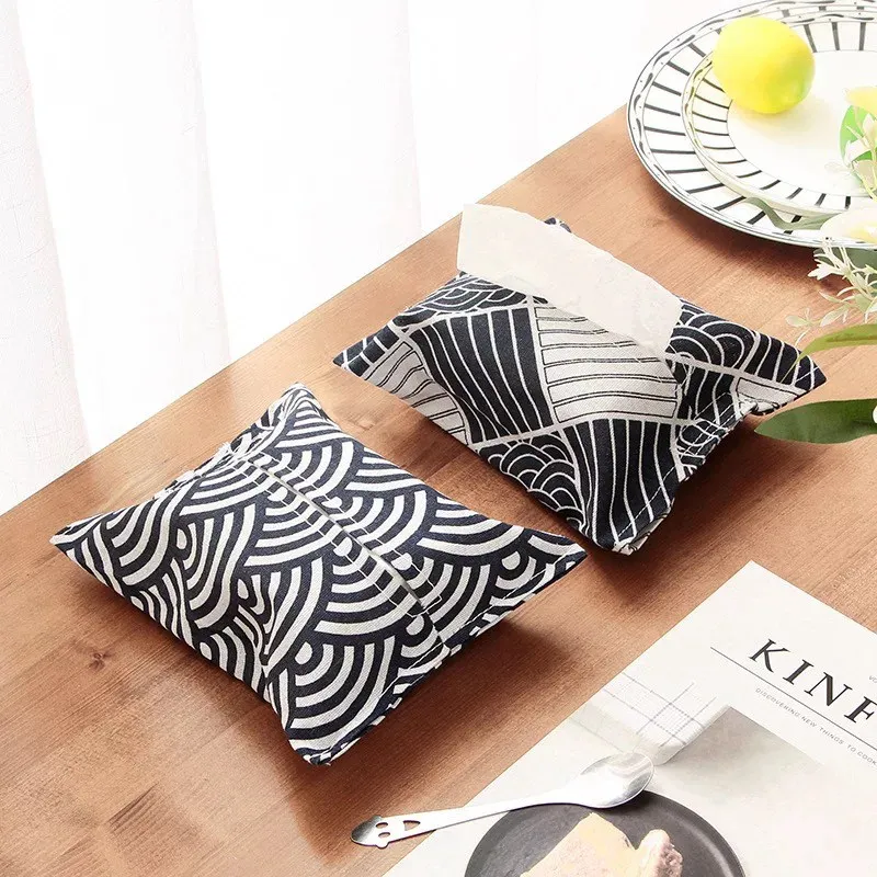 Cotton linen Tissue Box Case Kitchen Desk Organizer Container Cloth Car ...