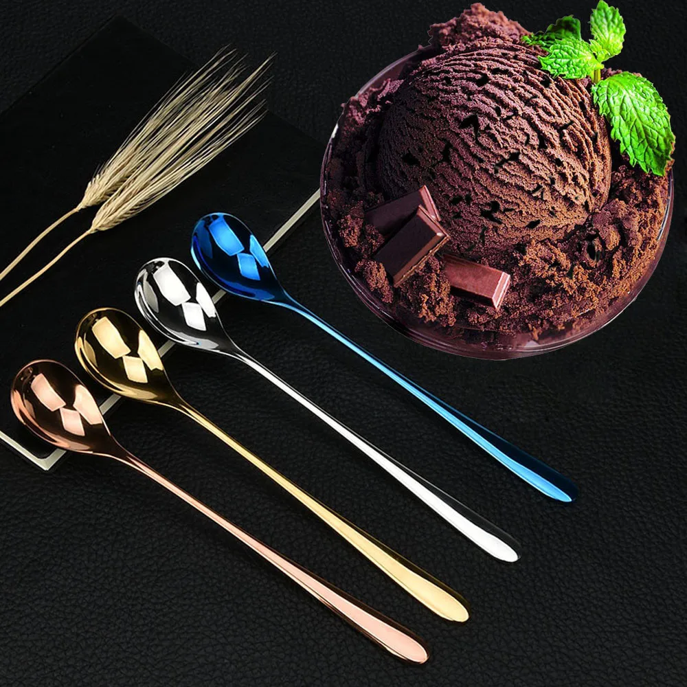 롱 핸들 스테인레스 스틸 아이스크림 스쿠프 교반기 커피 머드러 칵테일 티스푼 스프 티 스푼 가제트 주방 악세사리숟가락