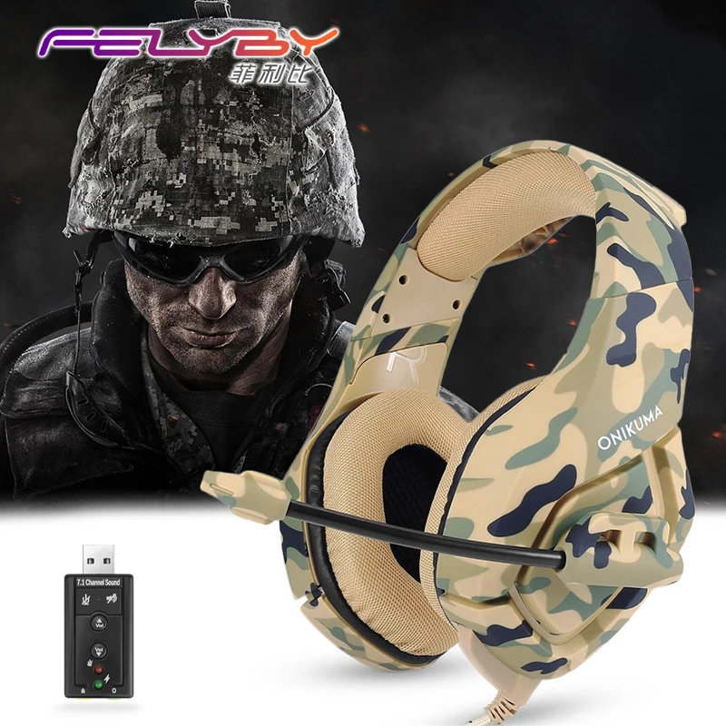 FELYBY Camouflage army gaming headphones green Noise canceling for ...