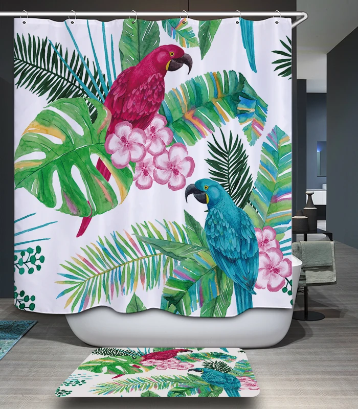 Polyester Waterproof Mildew Fabric Shower Curtain Summer Tropical Tree
