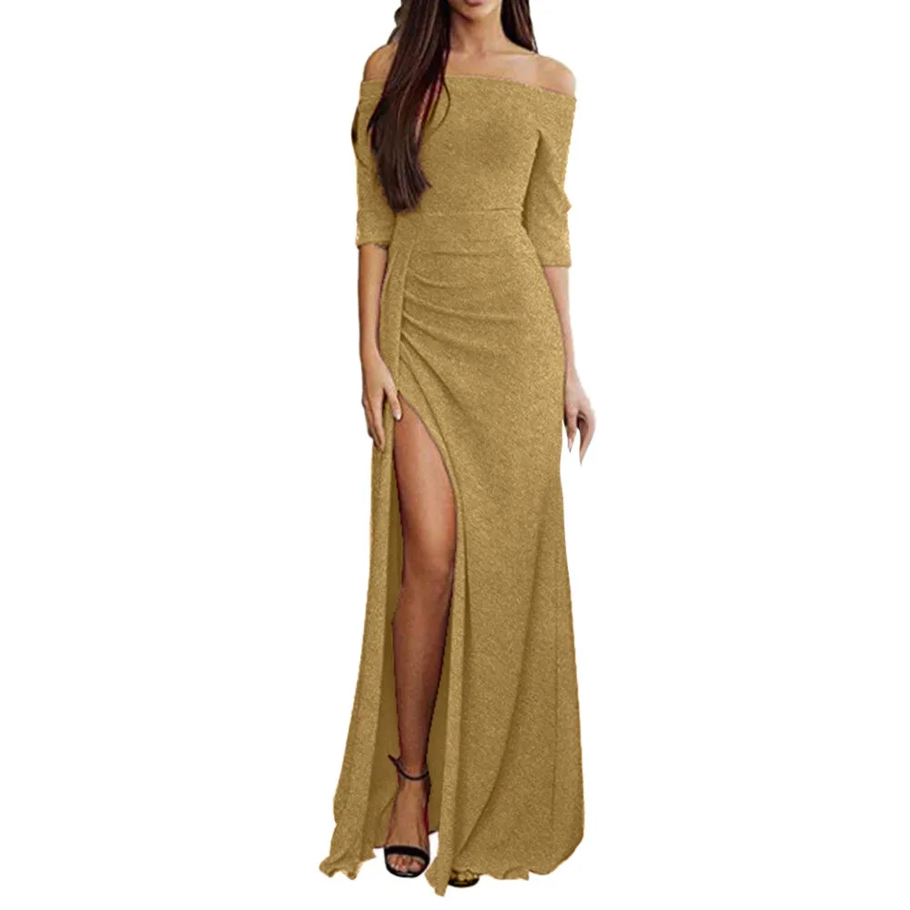 Women Sexy Long Dress Half Sleeve Off Shoulder Bodycon Sex Party Club