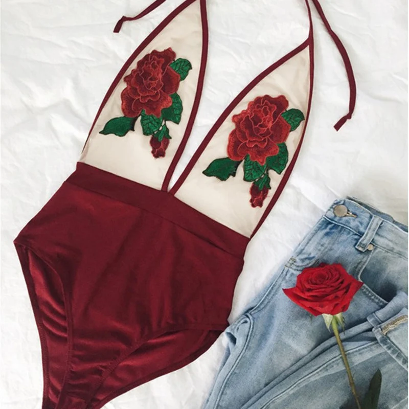 Women Sexy See Through Mesh Lace Embroidery Open Backless Retro One ...