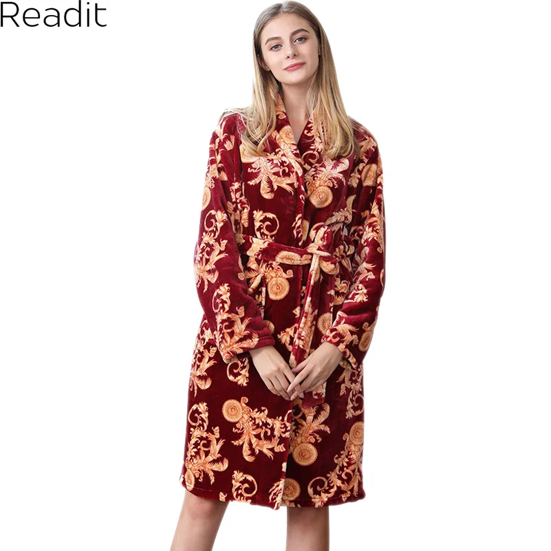 Readit Long Bathrobe Home Wear Dressing Gown Women's Dragon Print ...