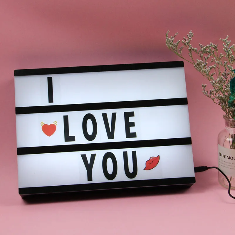 A4 LED Lightbox DIY Message Box Cinema Letter Lamp+96 Cards for Home ...
