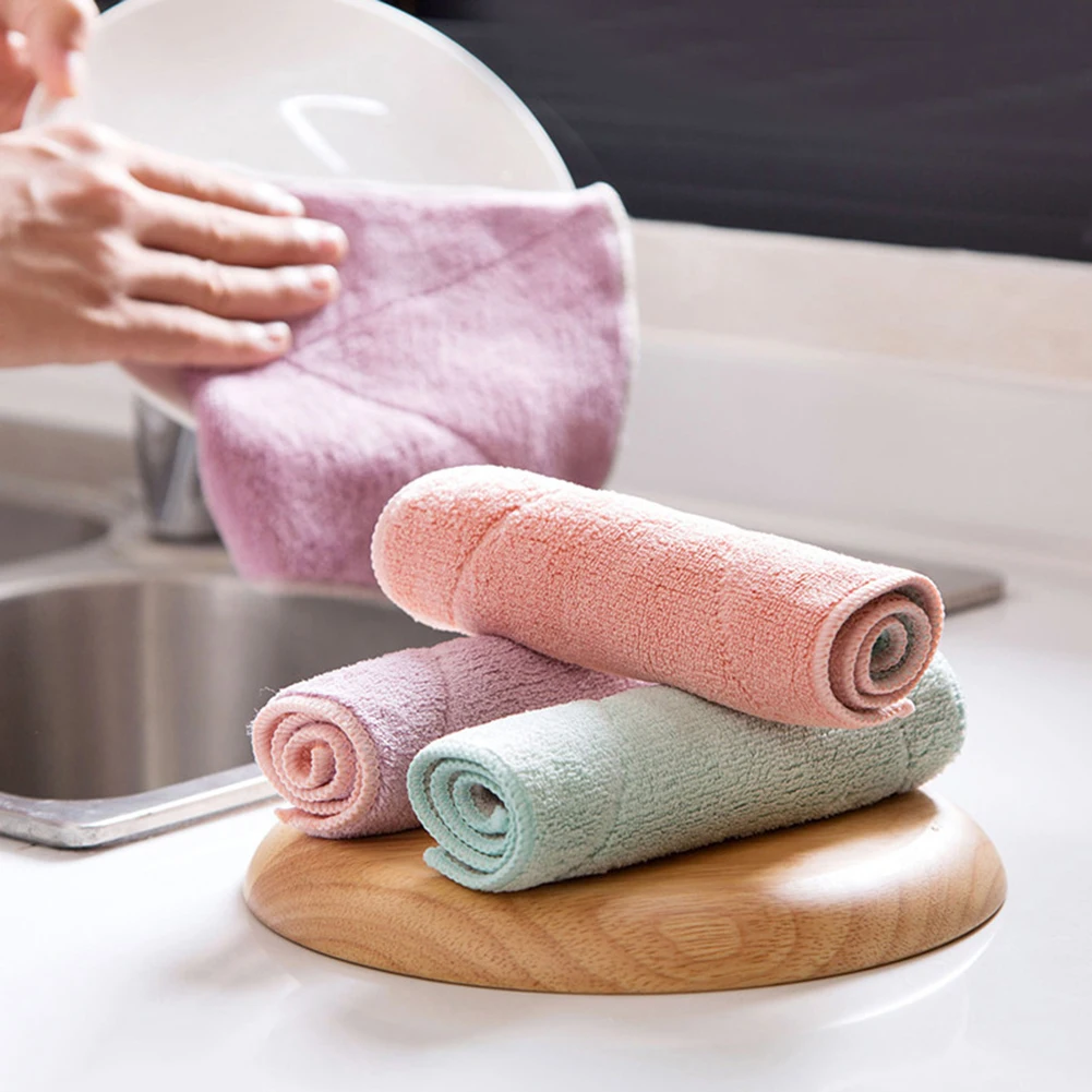 Kitchen Bathroom Dual Color Absorbent Washing Cleaning Hand Towel Dish ...
