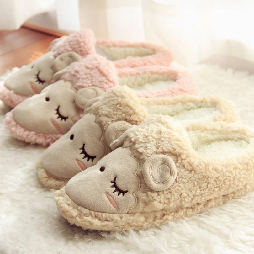 Sleeping Sheep Ankle Warm Slippers Short Lamb Suede Ladies Snow Shoes ...