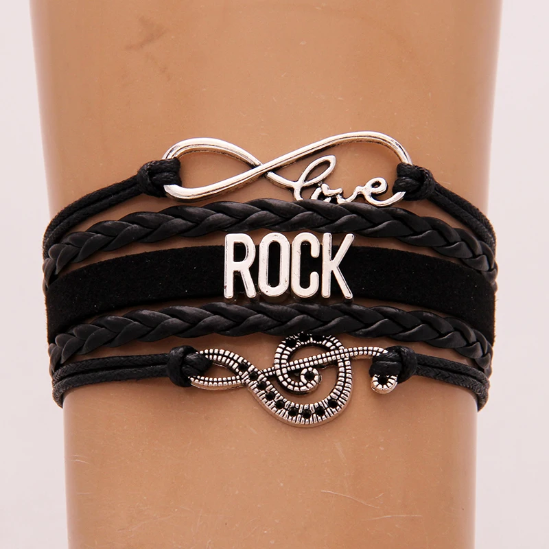 (10Pcs/Lot) Infinity love Rock music Bracelet music note charm leather ...