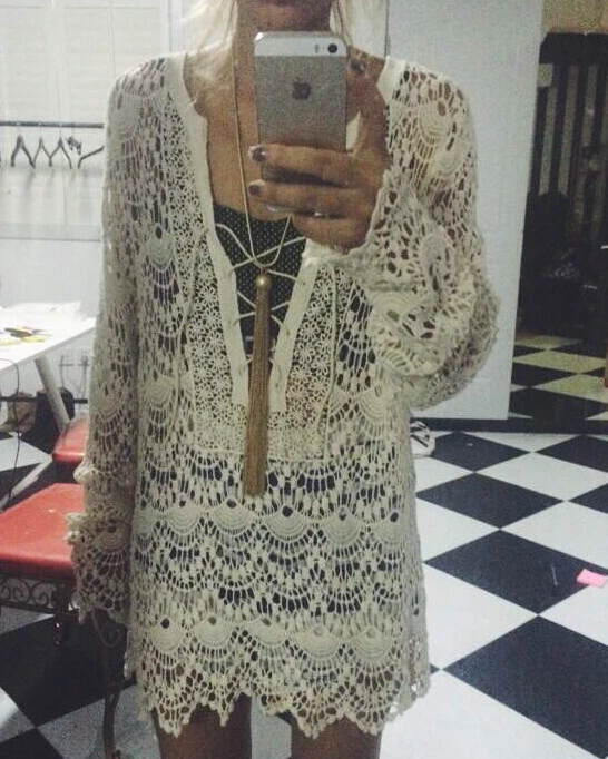 Women Long Sleeve crochet Crop Top Blouses Tops Emboriey Gorgeous ...