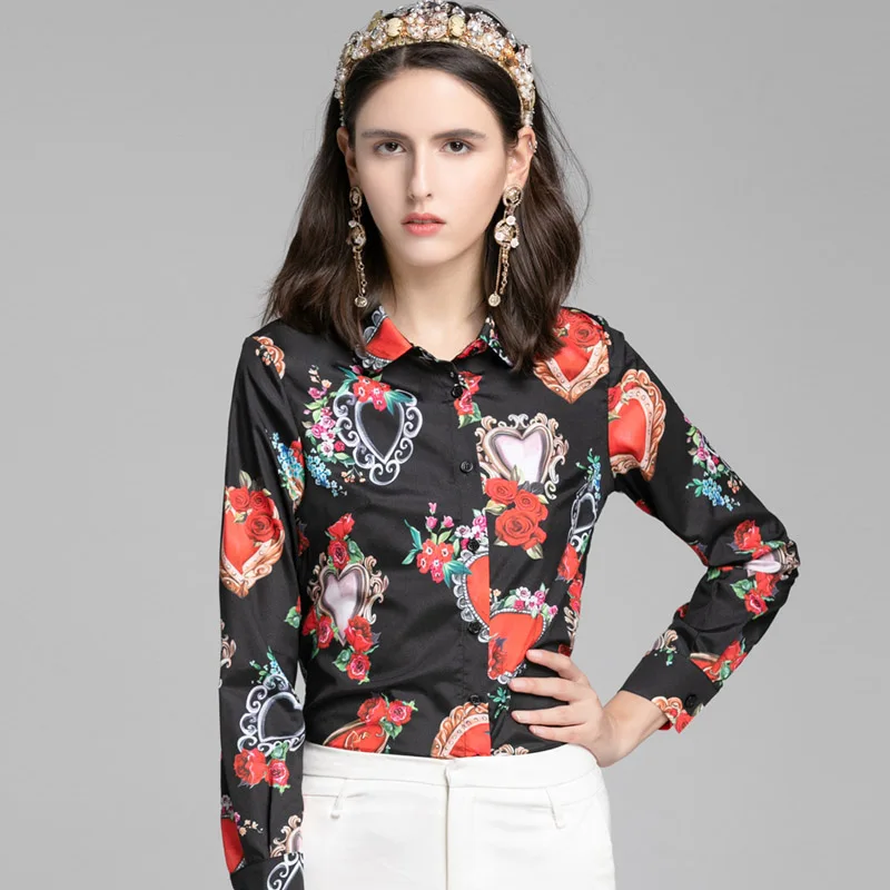 High Quality Fashion Runway blouses Women's Long sleeve Flower Love ...